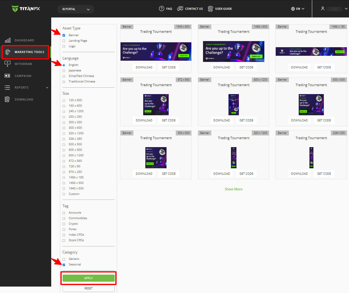 How to obtain a banner for the trading contest – Titan FX Partners